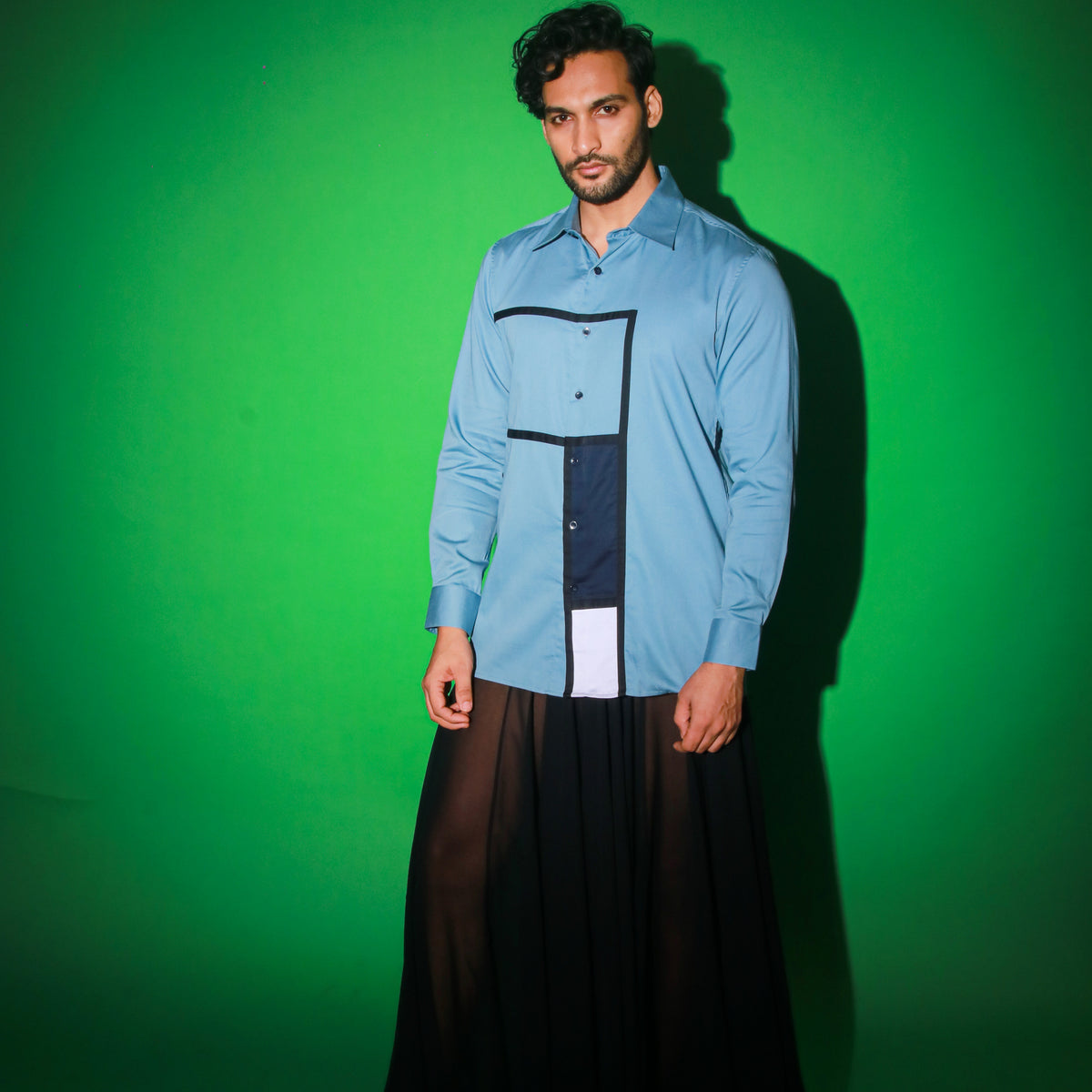 Light blue shirt with rectangular pattern feature – HTKD Apparels ...