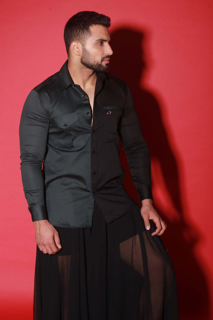 Black & dark green half and half shirt – ECHKE